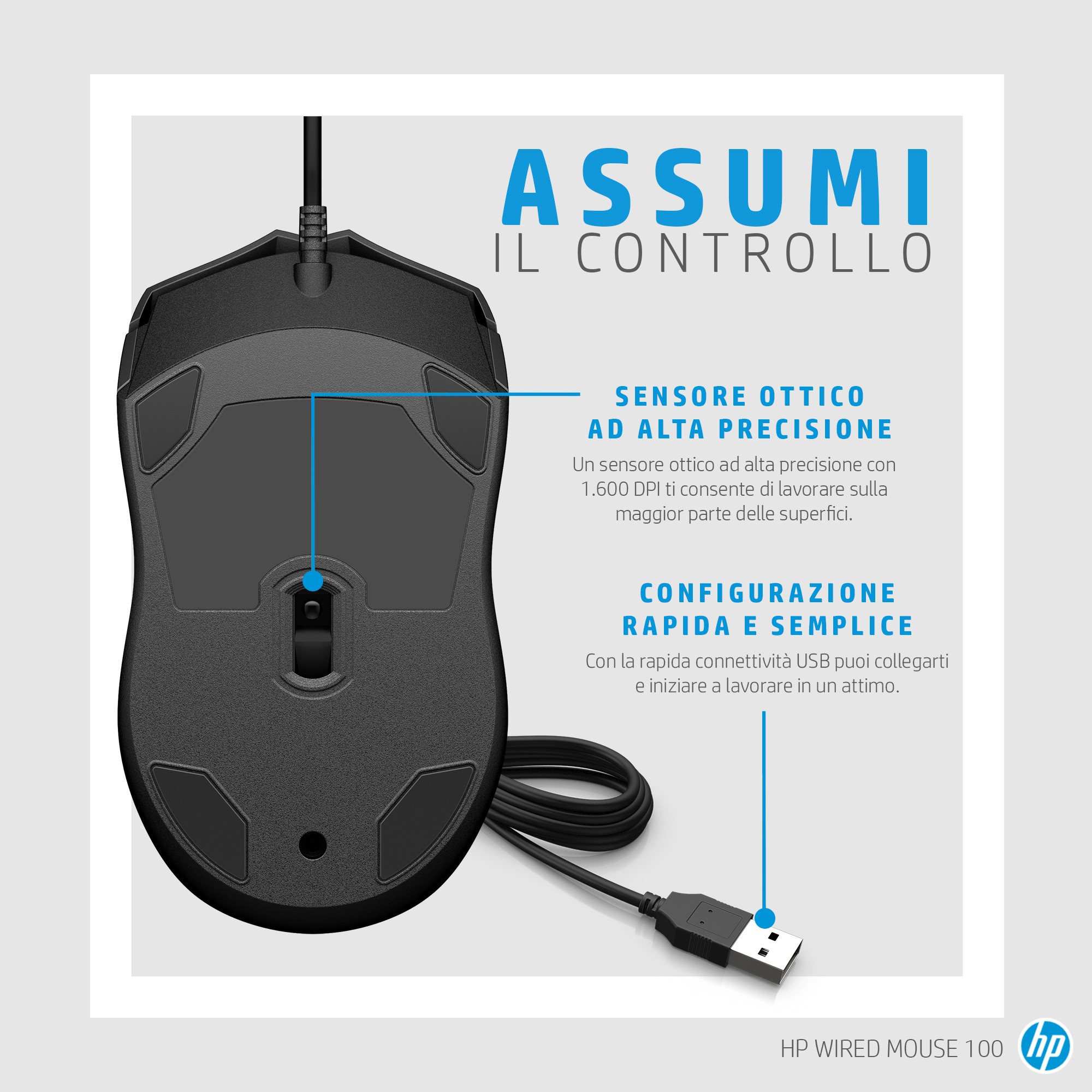 HP Mouse cablato 100 Wired in offerta su Overly